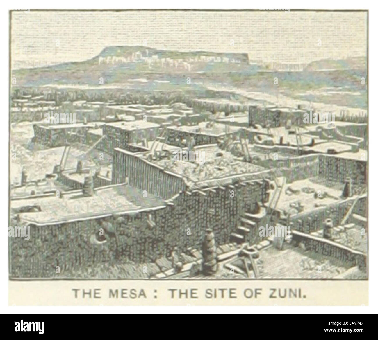 This 1891 illustration depicts the Mesa, the site of Zuni, located in ...