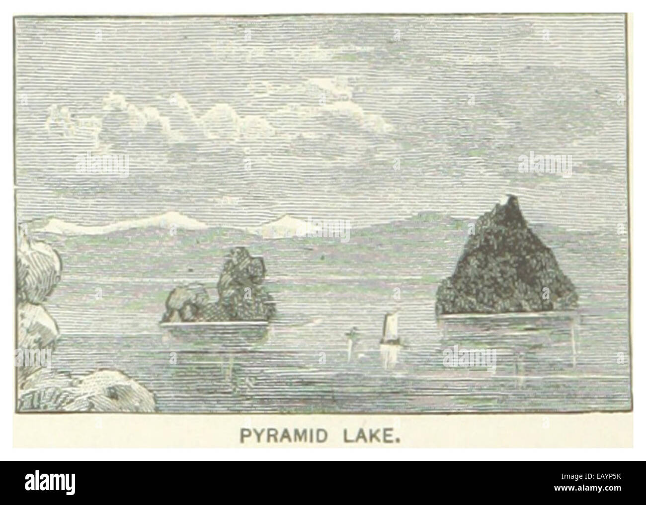 An 1891 map depicting Pyramid Lake in Nevada. The map showcases the ...