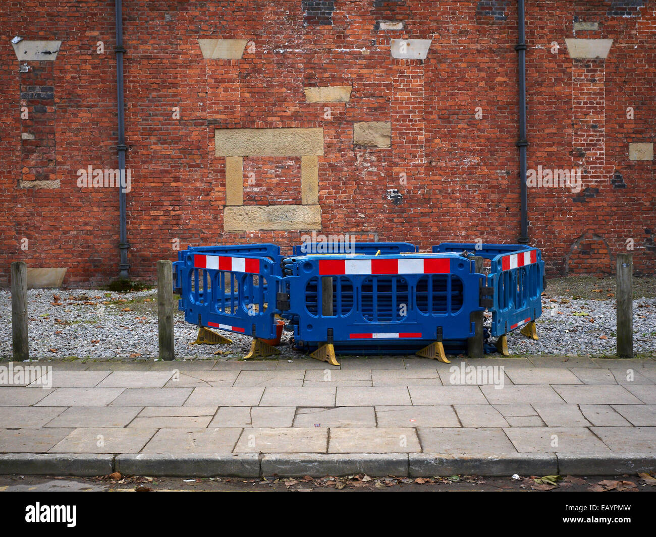 Road works protection protecting road works fencing with bricked up ...