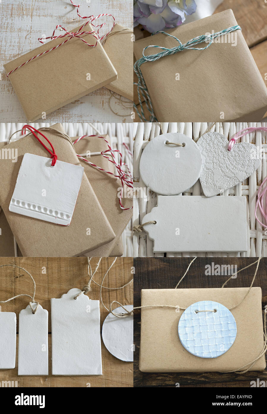 Collection gift box wrapped in recycled paper, with ribbon bow, with ...