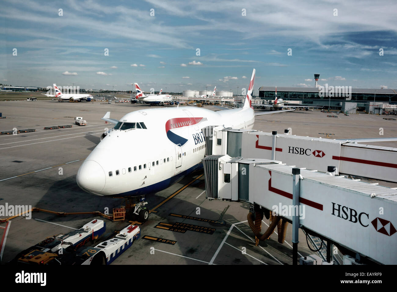 British Airways Jumbo Jet 747 parked at Heathrow Airport Stock Photo ...