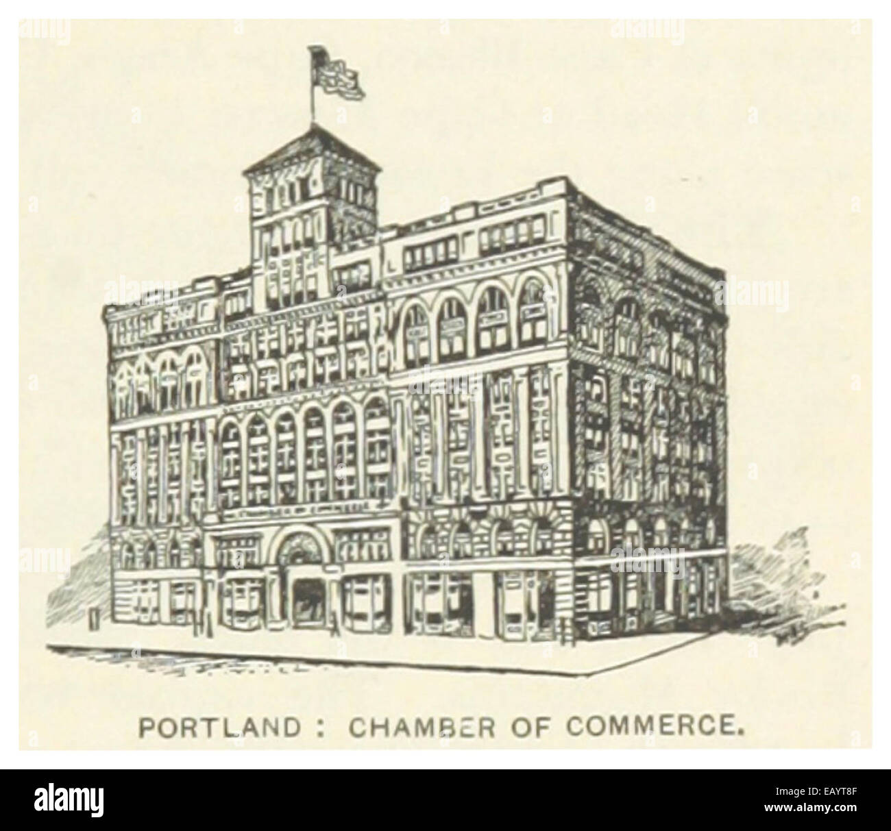 An 1891 illustration of the Chamber of Commerce in Portland, Oregon ...