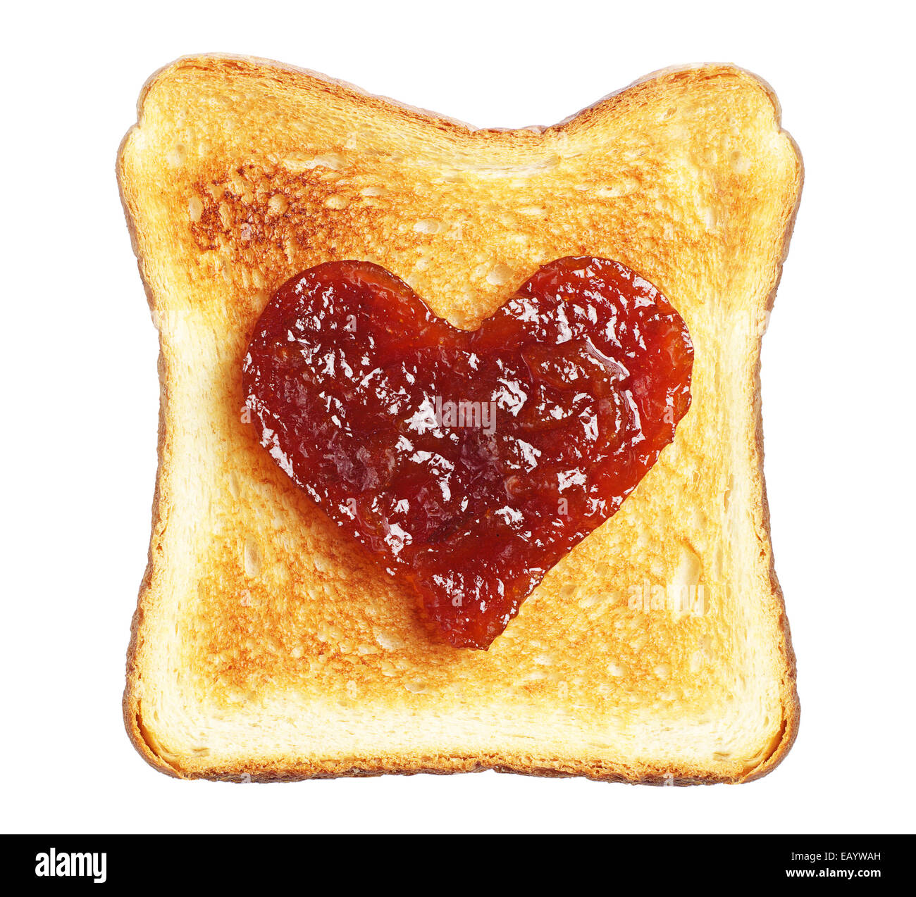 Toast with jam in shape of hearts isolated on white background Stock ...