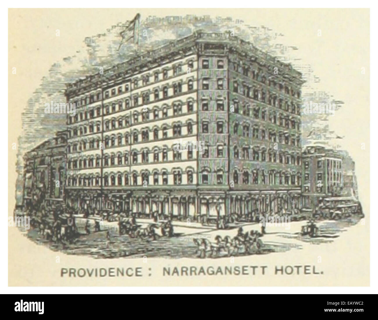 This 1891 illustration depicts the Narragansett Hotel in Providence ...