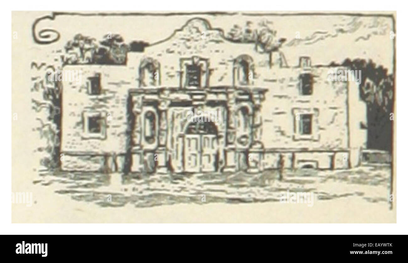 An 1891 illustration of the Alamo in San Antonio, Texas, a historic ...