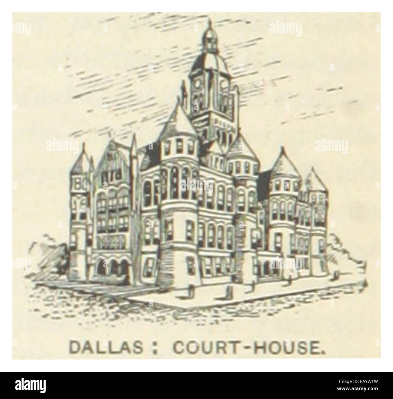 A historical illustration from 1891 depicting the Dallas Courthouse in ...