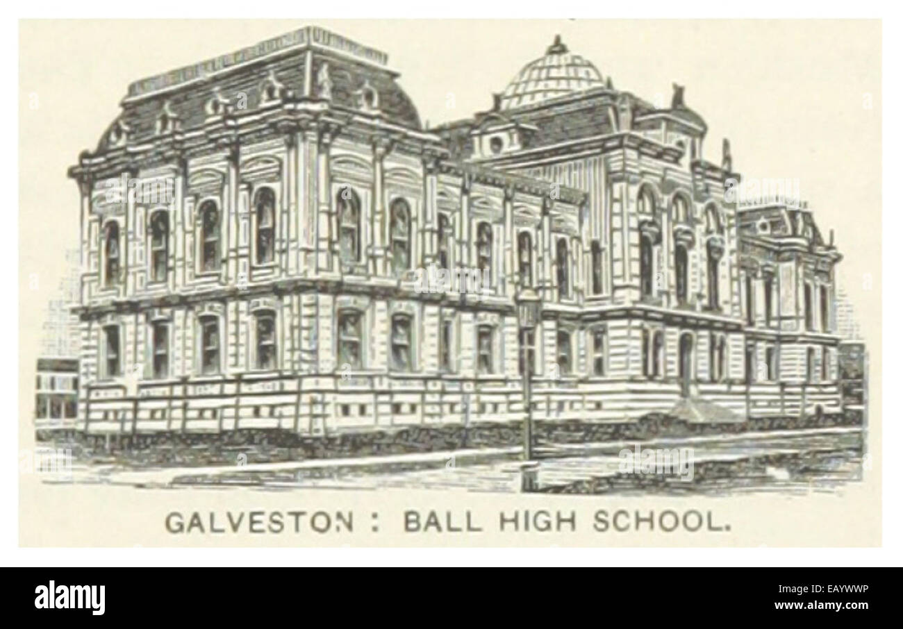 An 1891 illustration or map of Ball High School in Galveston, Texas ...