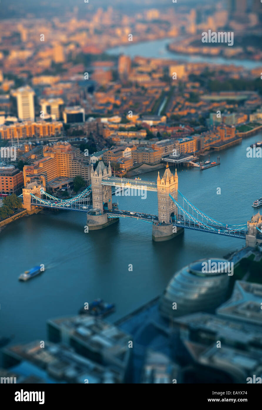 London rooftop view with Tower Bridge at sunset with urban ...