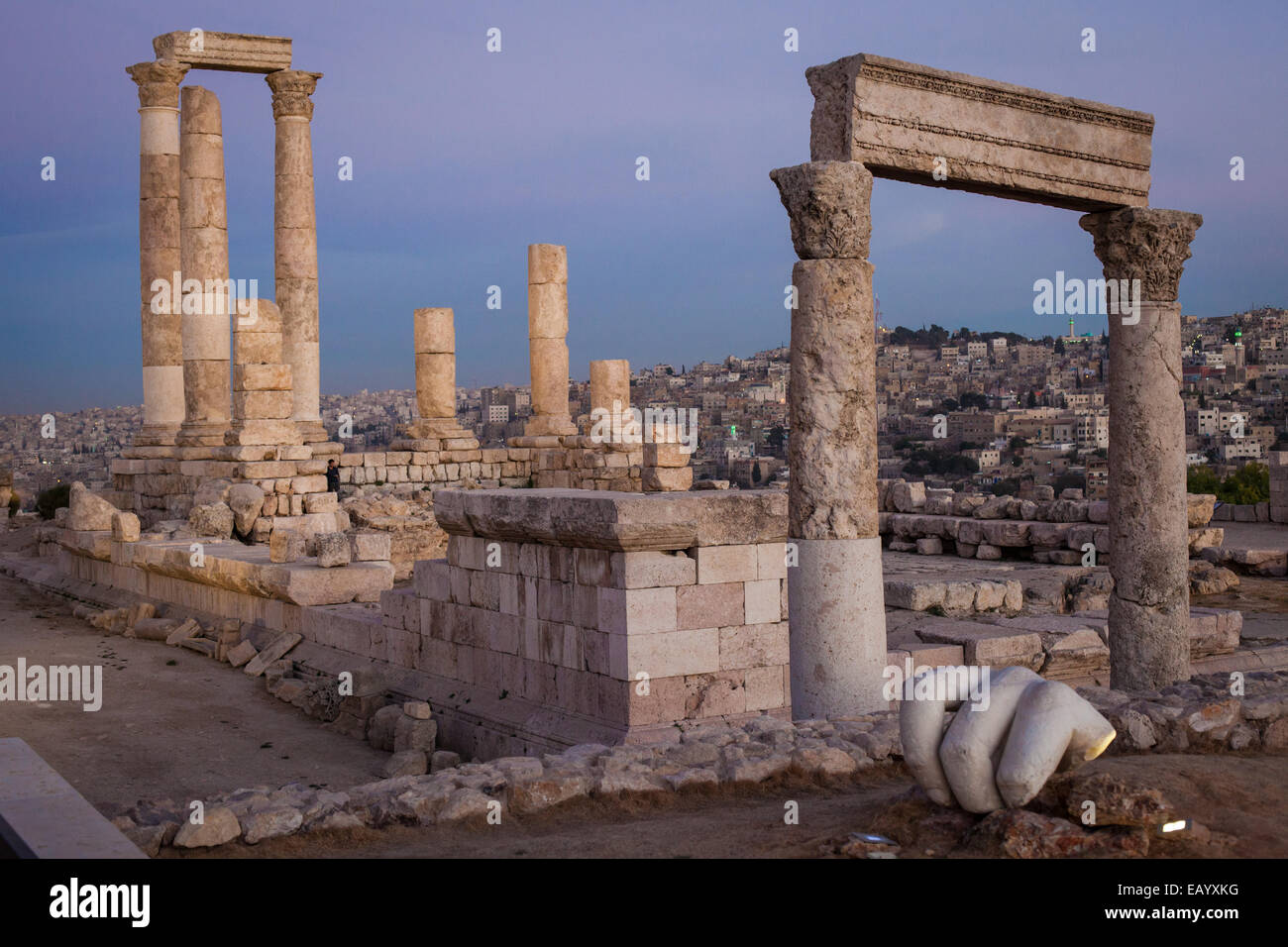 Ancient ruins in the citadel of Amman, Jordan at the Temple of Hercules ...