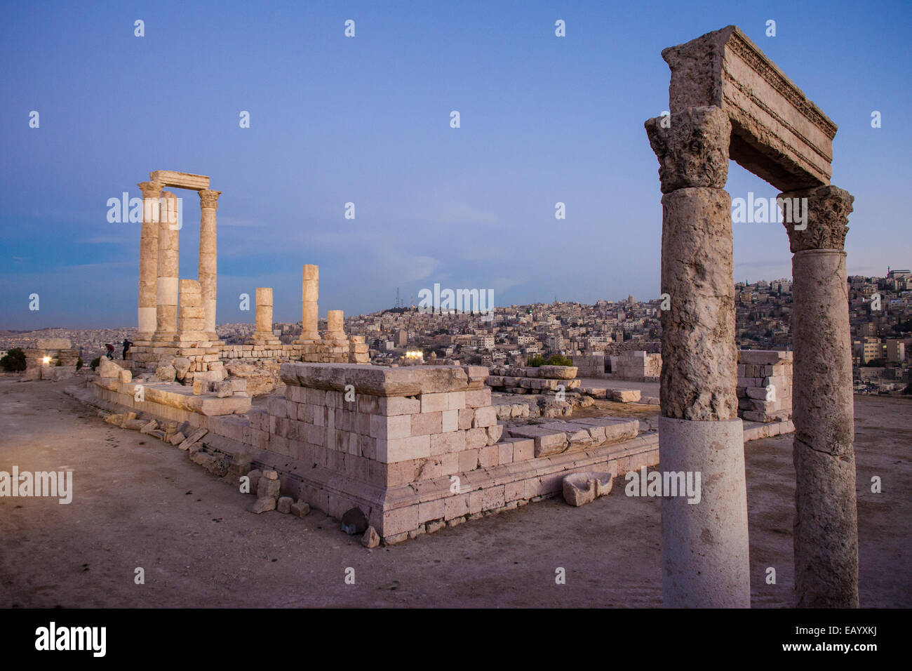 Ancient ruins in the citadel of Amman, Jordan at the Temple of Hercules ...