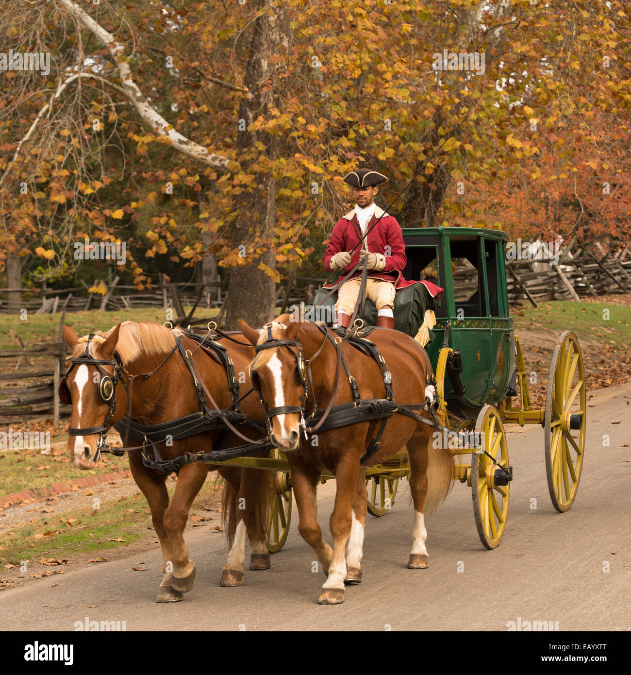 Colonial Williamsburg, Virginia actor Adam Canaday driving guest in a ...