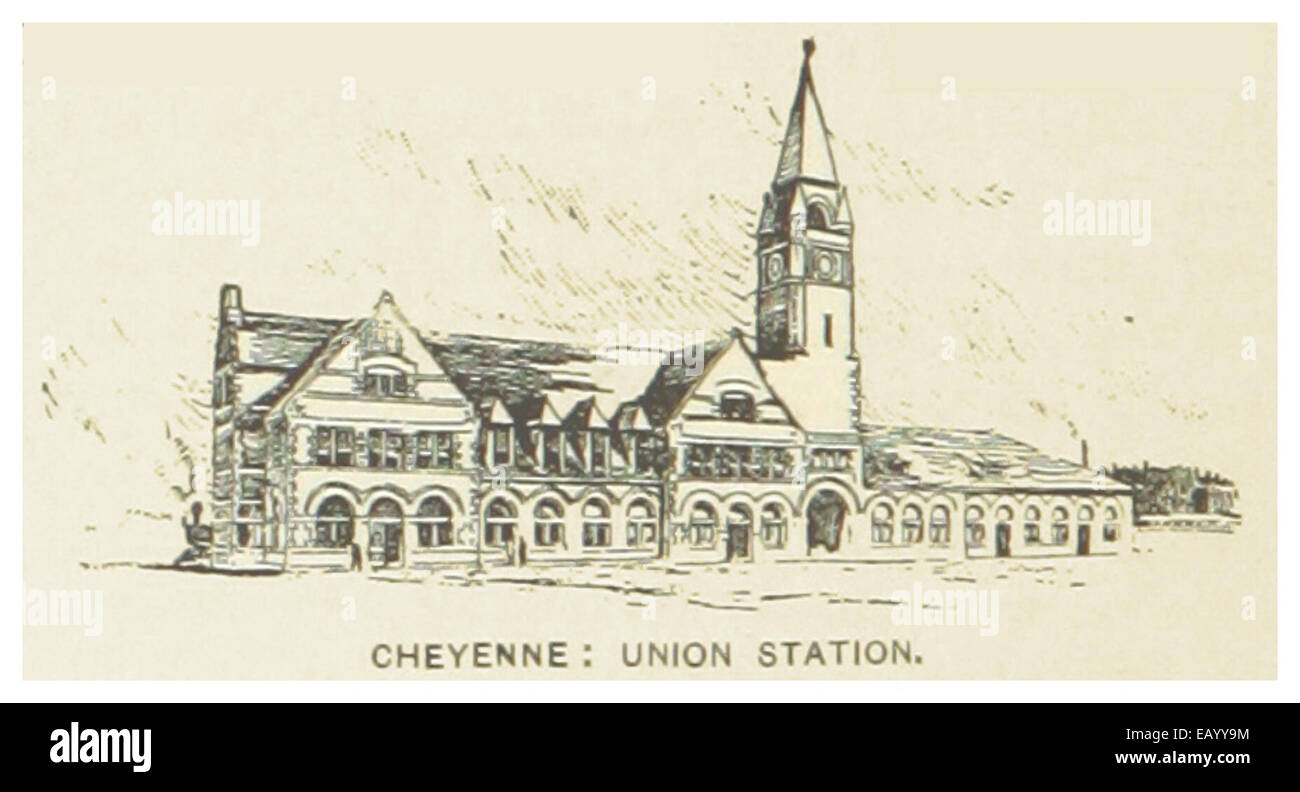 This 1891 illustration showcases the Union Station in Cheyenne, Wyoming ...