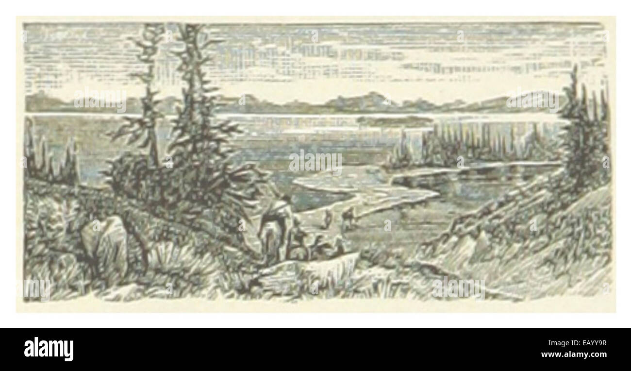 An 1891 illustration of Yellowstone Lake in Wyoming, depicting its ...