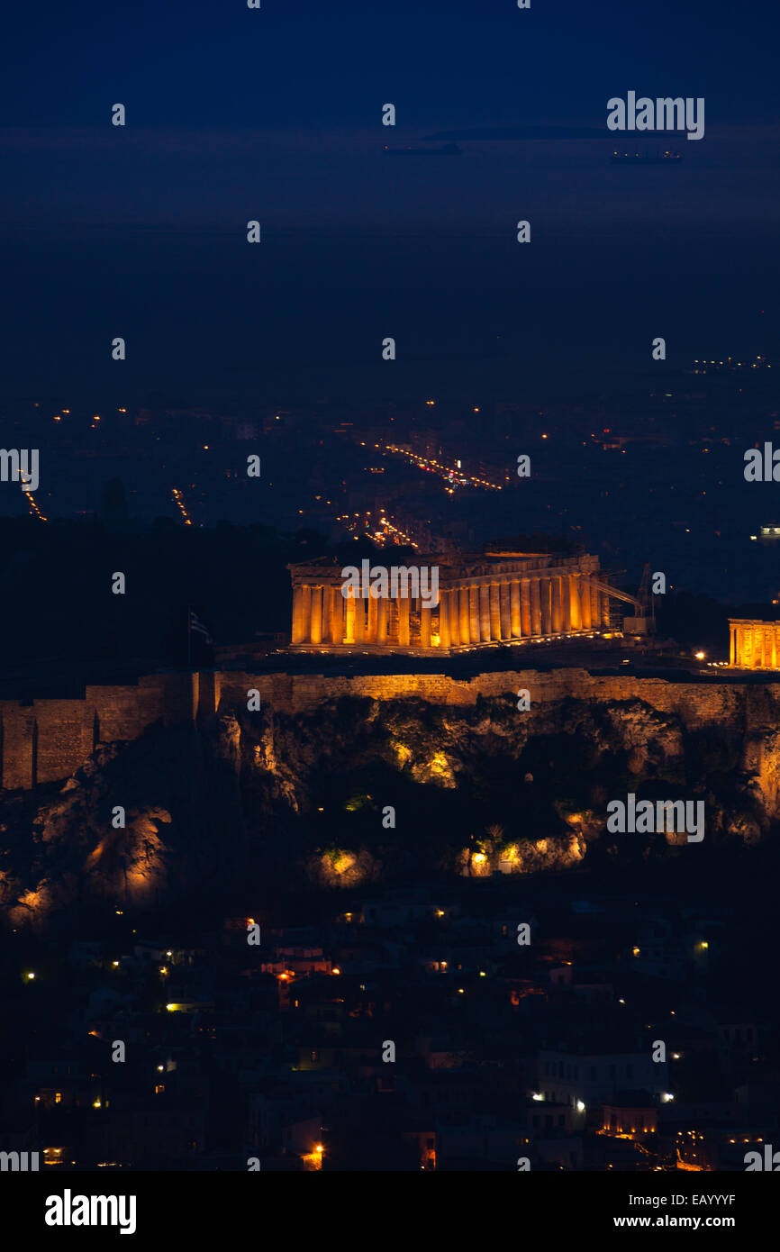 Night view of Athens with Parthenon temple, Greece Stock Photo - Alamy