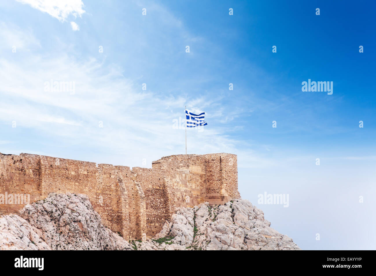 Greek flag on Acropolis in Athens, Greece Stock Photo - Alamy
