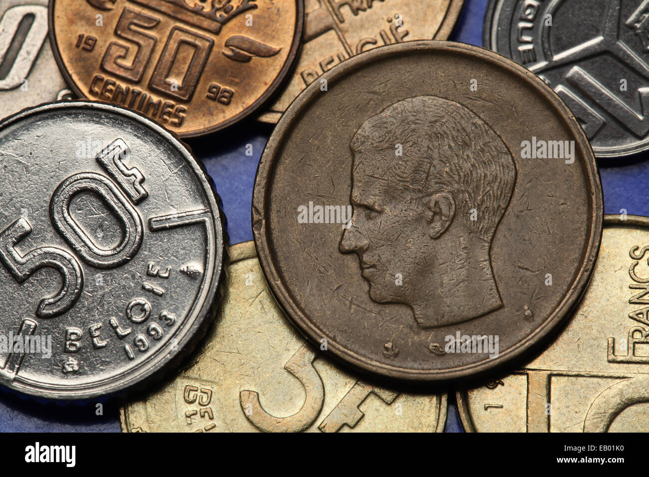 Coins of Belgium. King Baudouin I of Belgium depicted on the Belgian ...