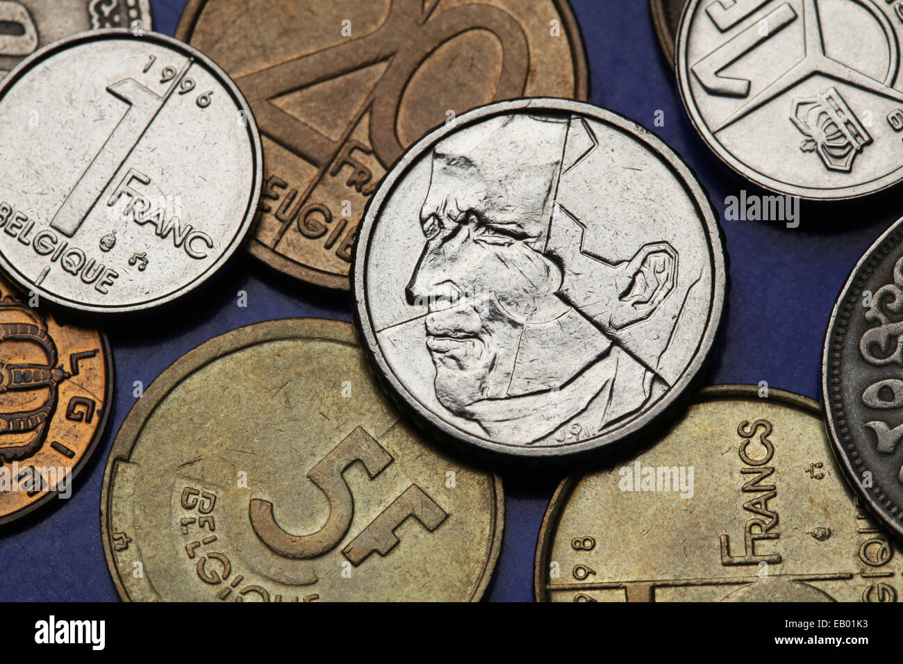 Coins of Belgium. Stylized portrait of King Baudouin I of Belgium ...