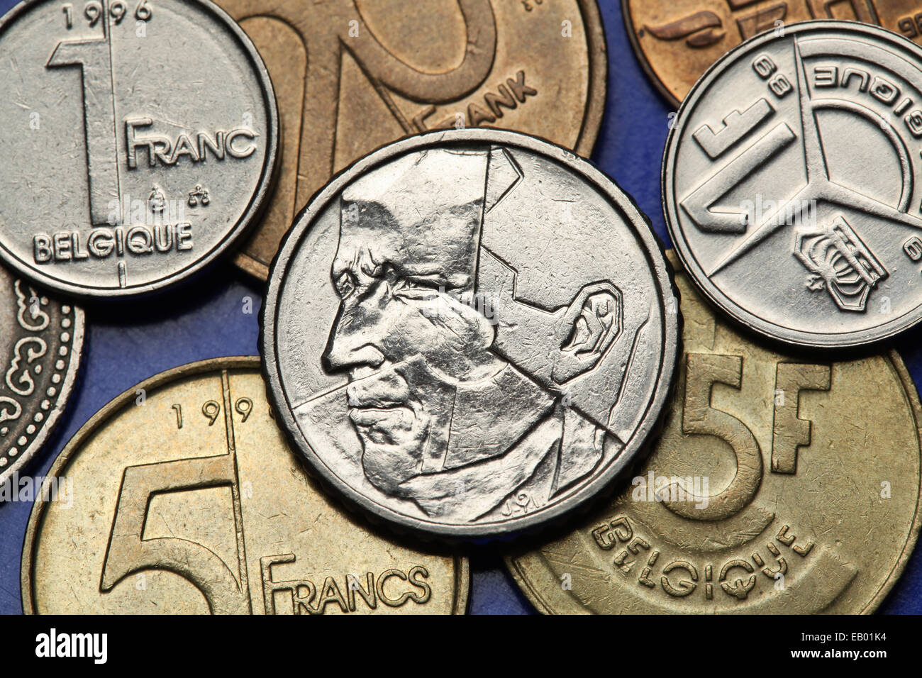 Coins of Belgium. Stylized portrait of King Baudouin I of Belgium ...