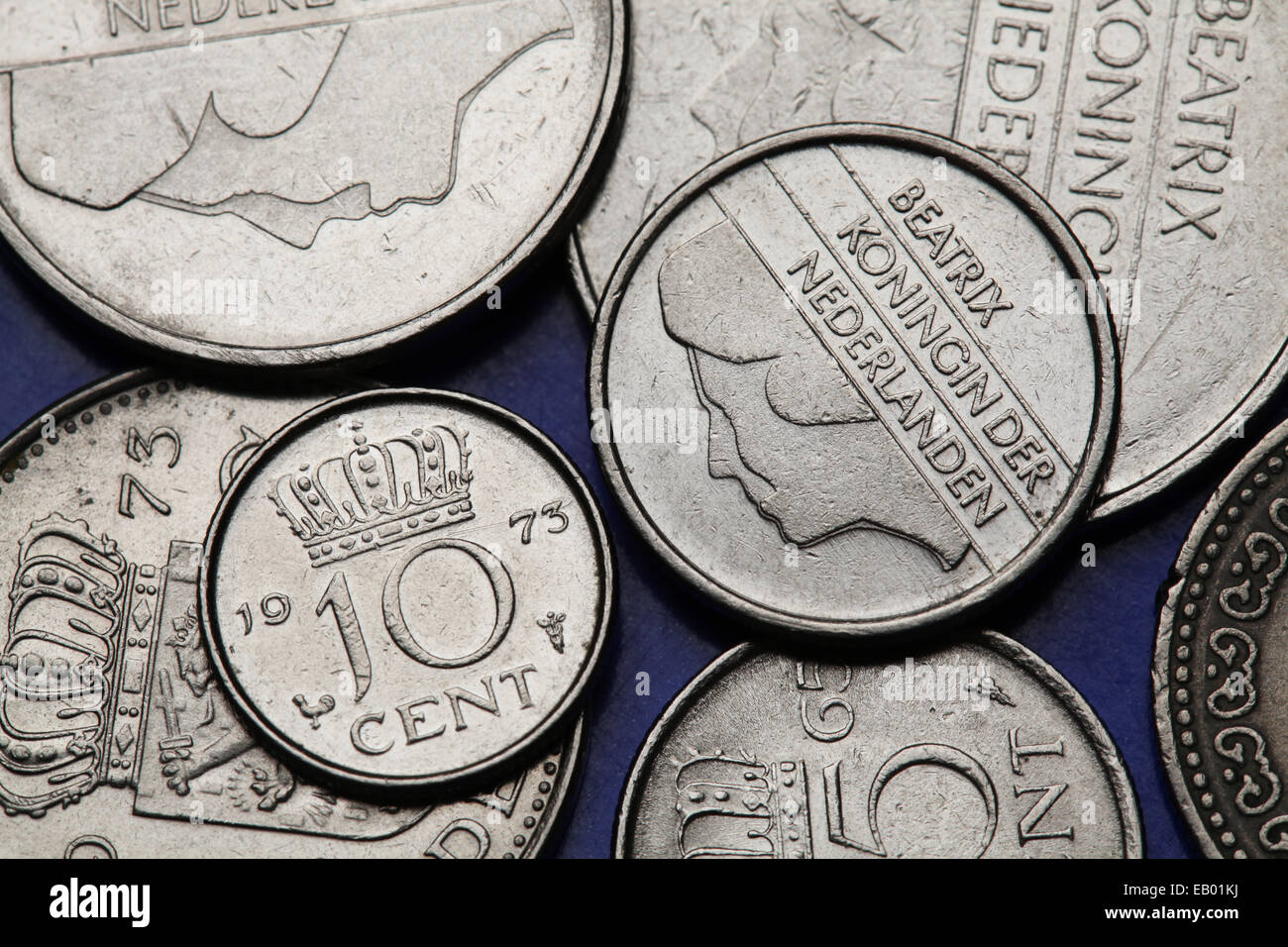 Coins of the Netherlands. Stylized portrait of Queen Beatrix of the ...