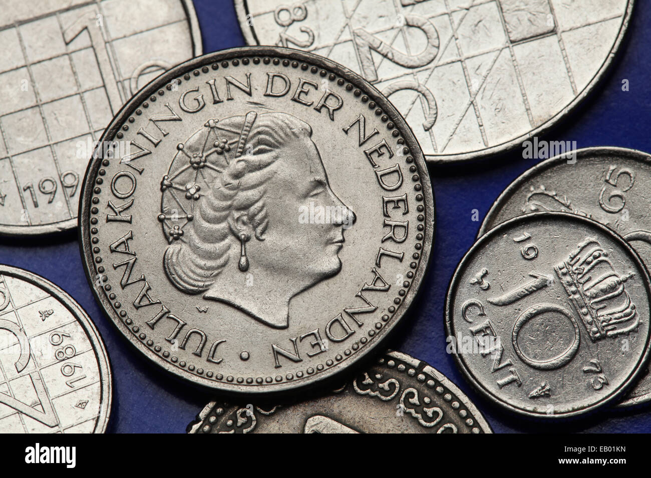 Coins of the Netherlands. Queen Juliana of the Netherlands depicted on ...
