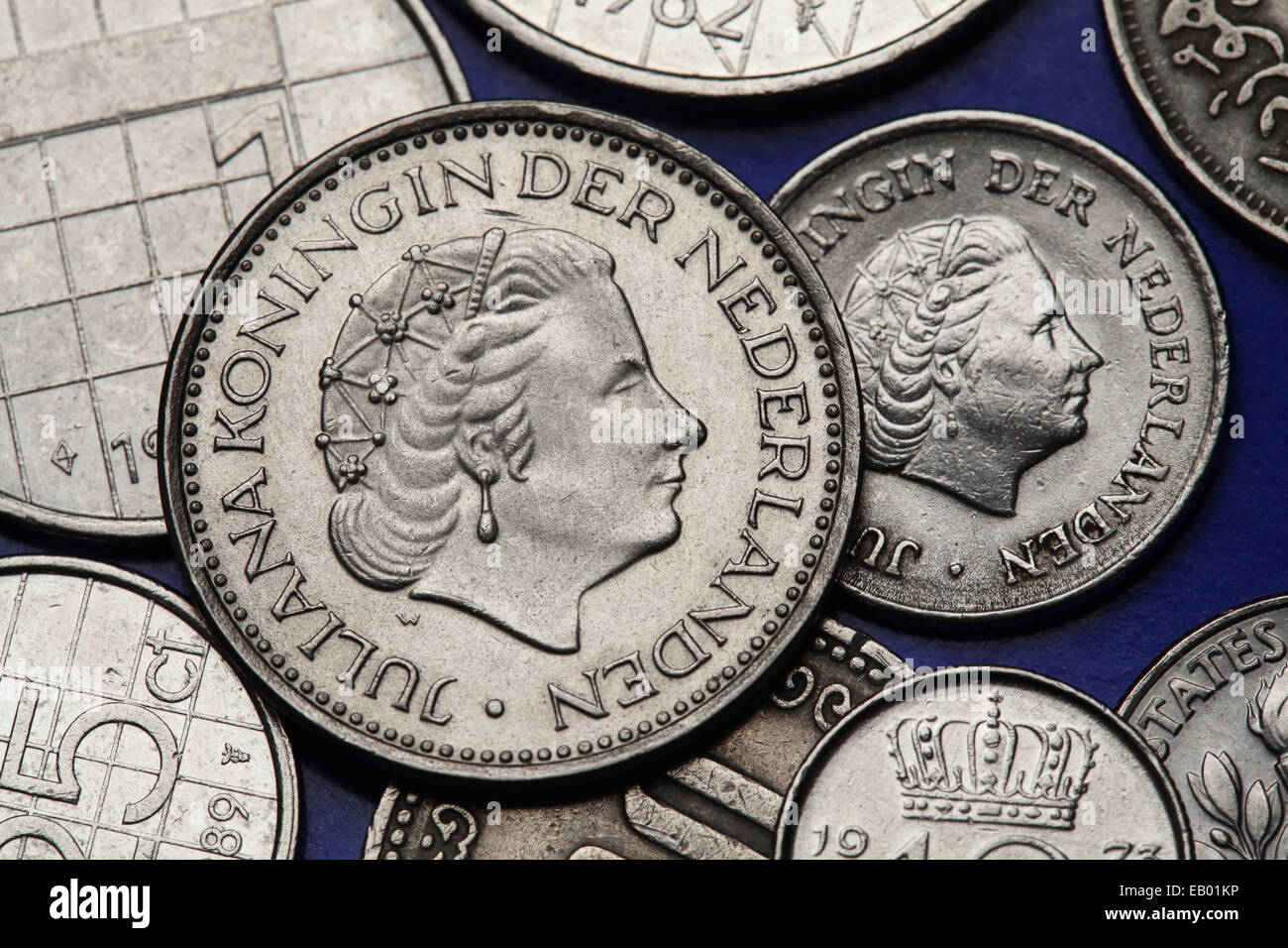 Coins of the Netherlands. Queen Juliana of the Netherlands depicted on ...