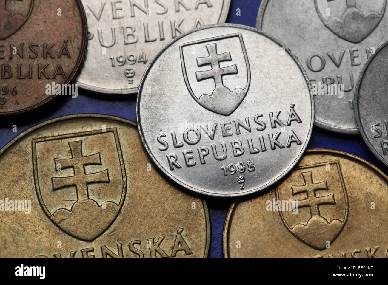 Coins of Slovakia. Coat of arms of Slovakia depicted on Slovak koruna ...