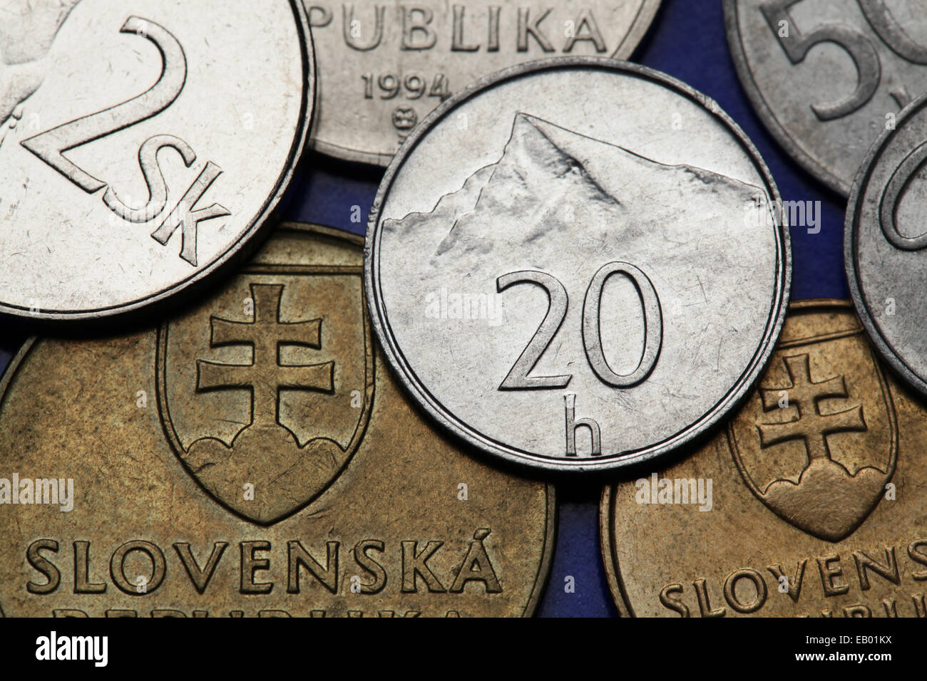 Coins of Slovakia. Krivan Peak in the High Tatras depicted on the ...