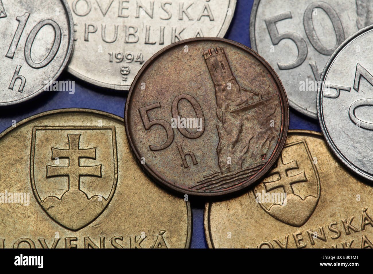 Coins of Slovakia. Renaissance tower of Devin Castle in Bratislava ...