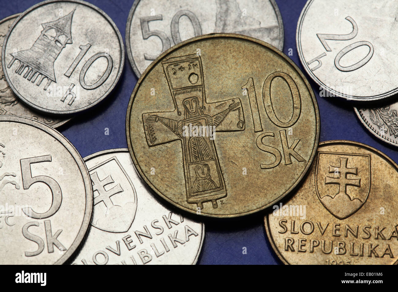Coins of Slovakia. Bronze cross from the 11th century depicted on the ...