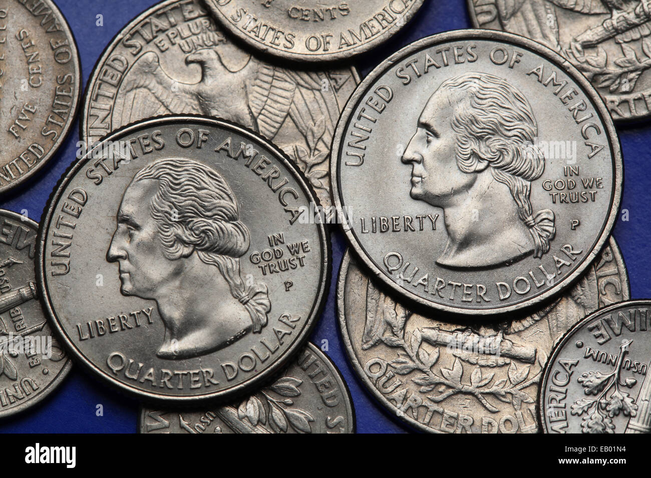 Coins of USA. George Washington depicted on the US quarter coin Stock ...