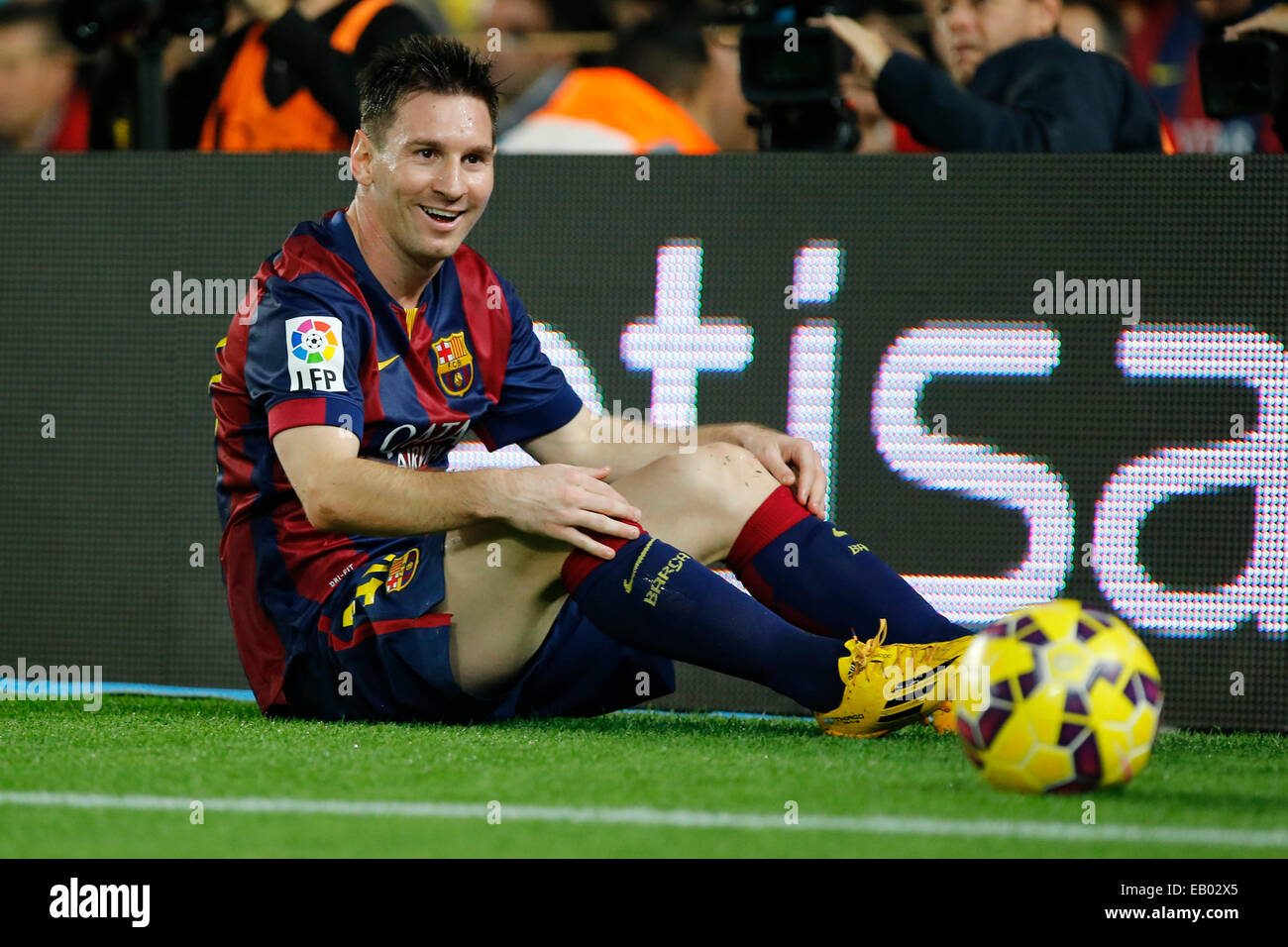 Barcelona, Spain. 22nd Nov, 2014. Barcelona's Lionel Messi reacts ...