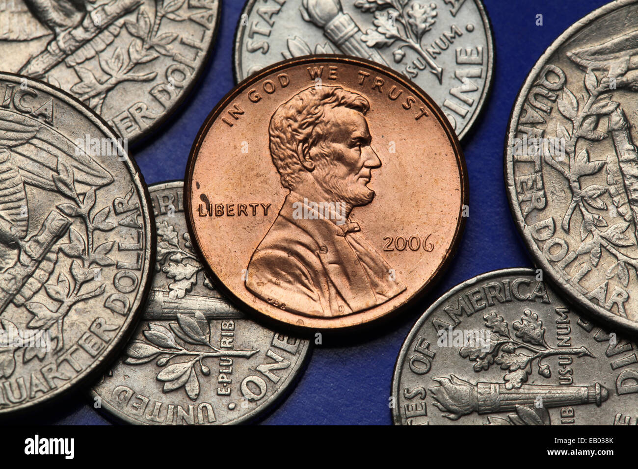 Coins of USA. Abraham Lincoln depicted on the US one cent coin Stock ...