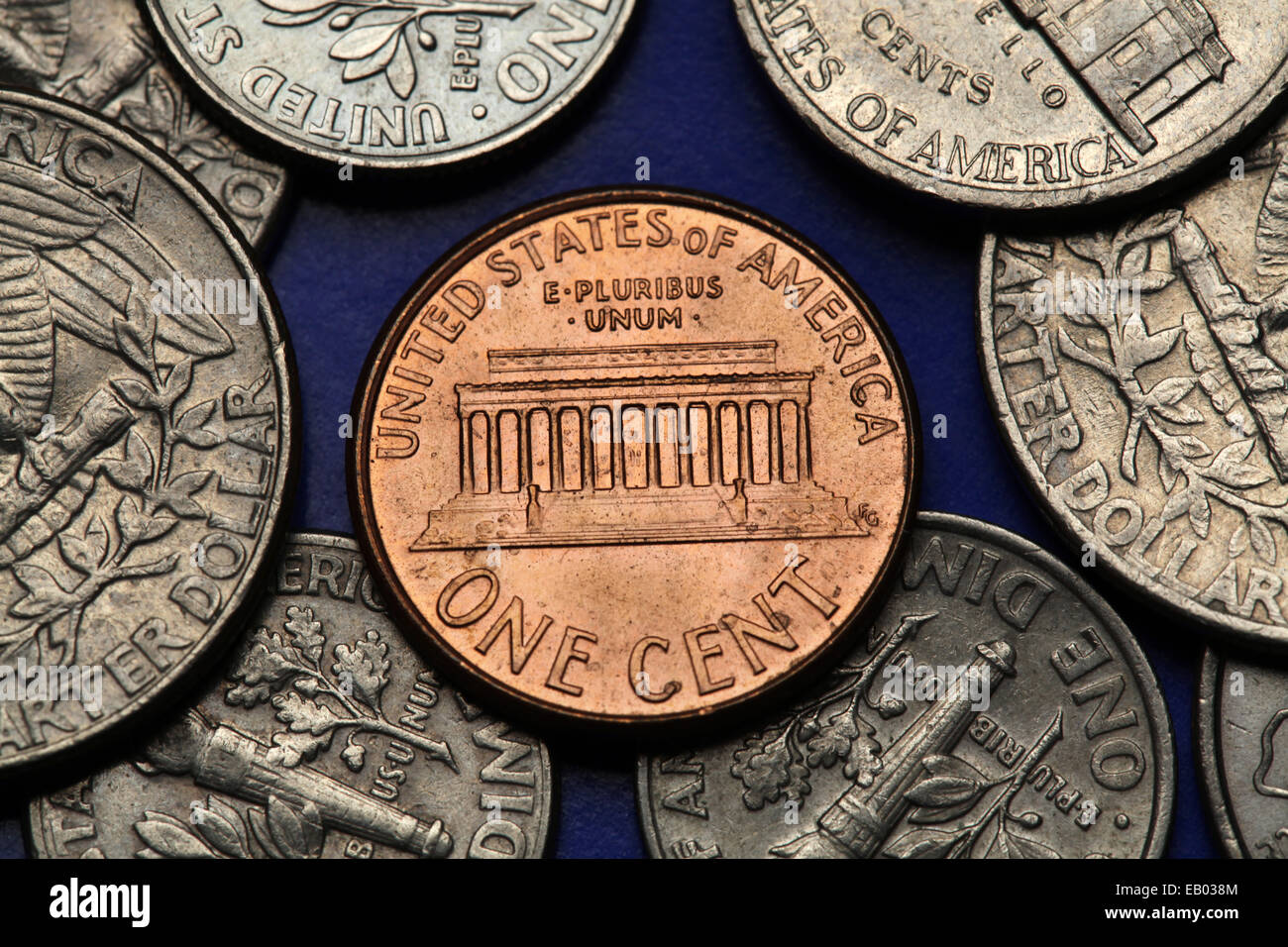Coins of USA. Lincoln Memorial in Washington D.C. depicted on the US ...