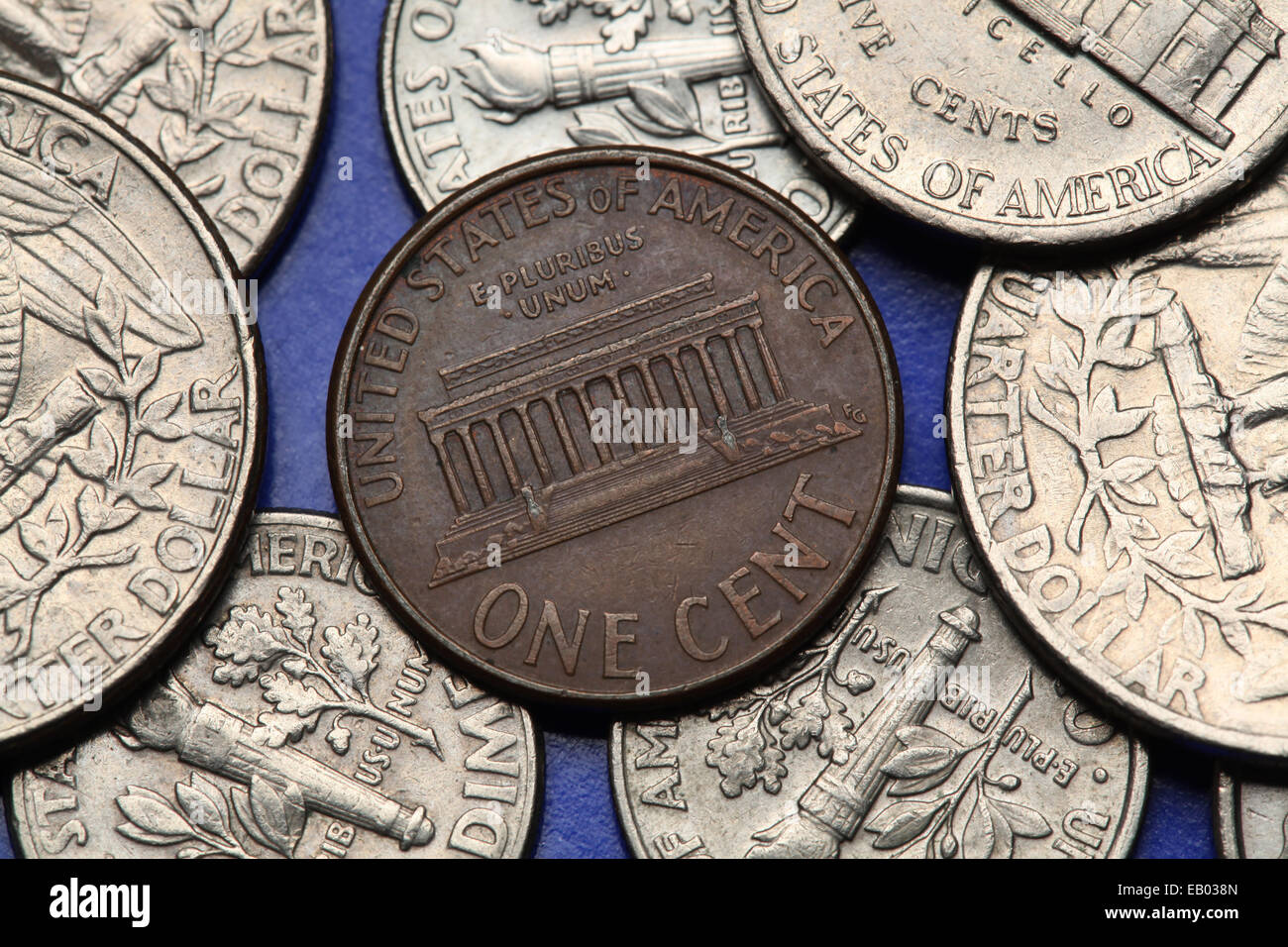 Coins of USA. Lincoln Memorial in Washington D.C. depicted on the US ...