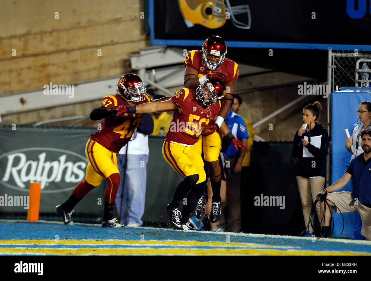 November 22, 2014 USC Trojans linebacker Anthony Sarao #56 celebrates ...