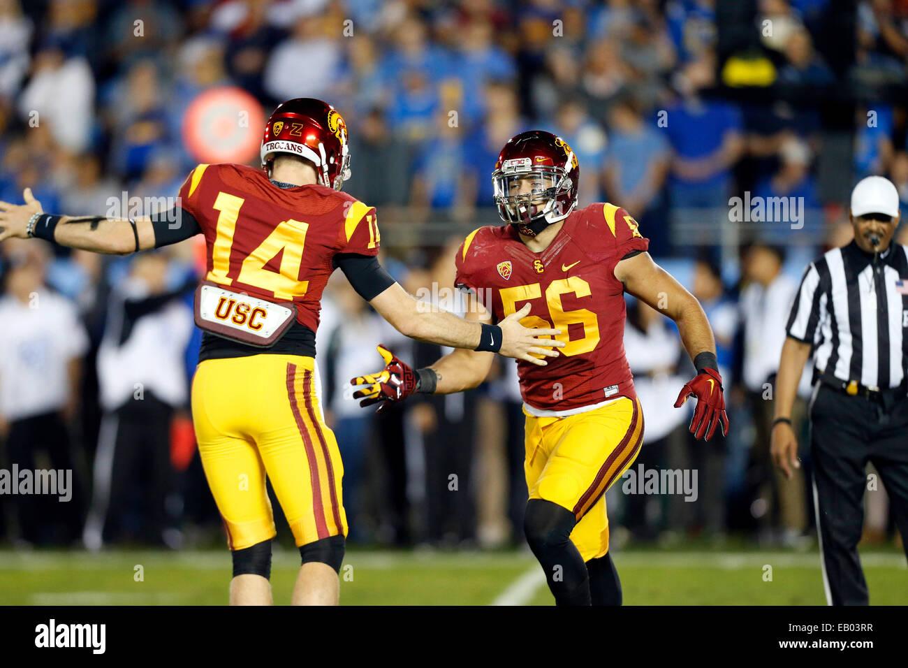 November 22, 2014 USC Trojans linebacker Anthony Sarao #56 celebrates ...