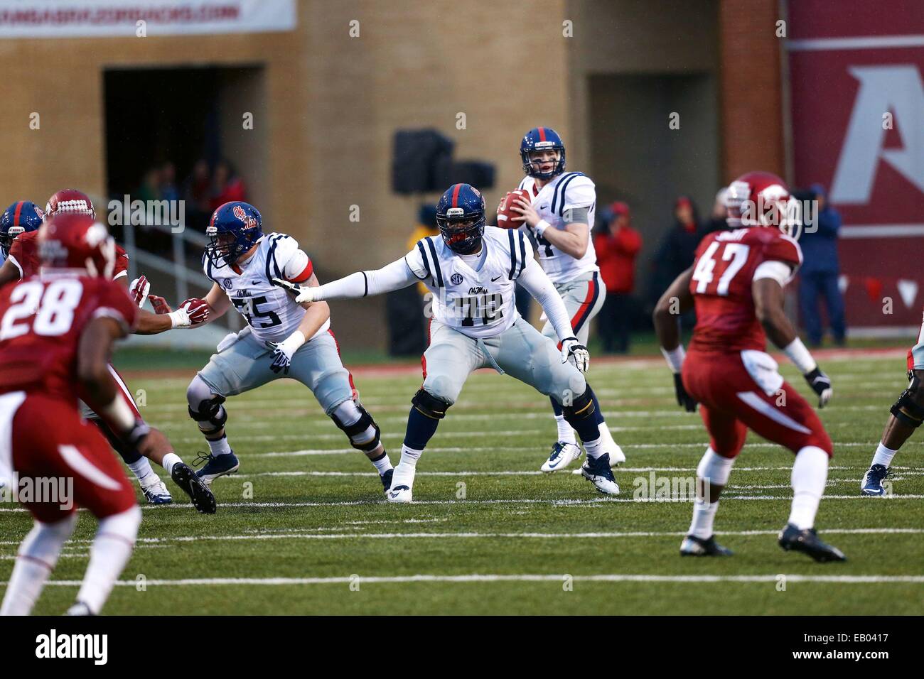 Fayetteville, AR. 22nd Nov, 2014. Ole Miss offensive linemen Aaron ...