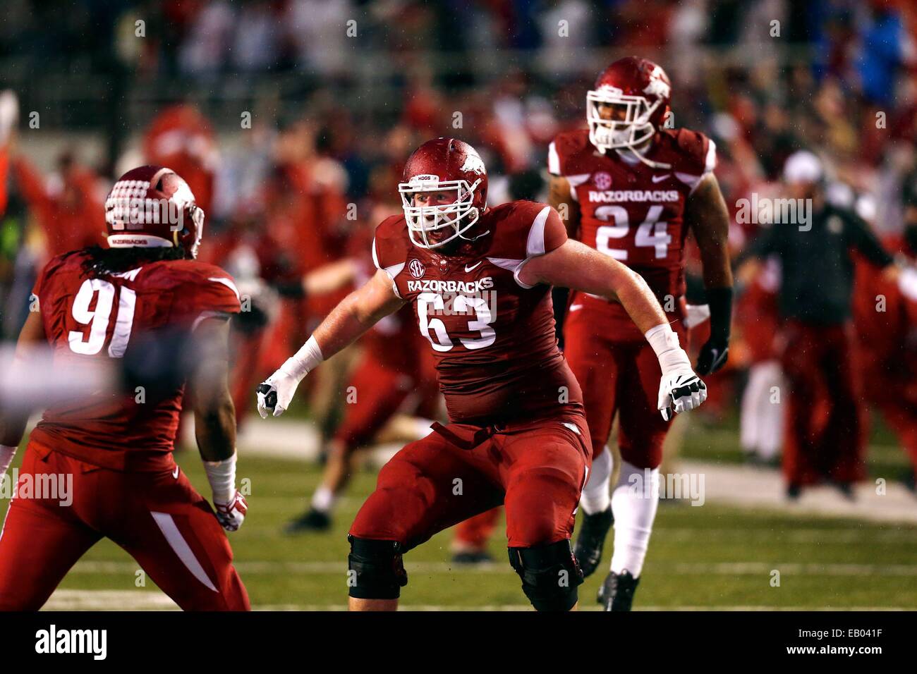 Fayetteville, AR. 22nd Nov, 2014. Arkansas offensive lineman Dan ...