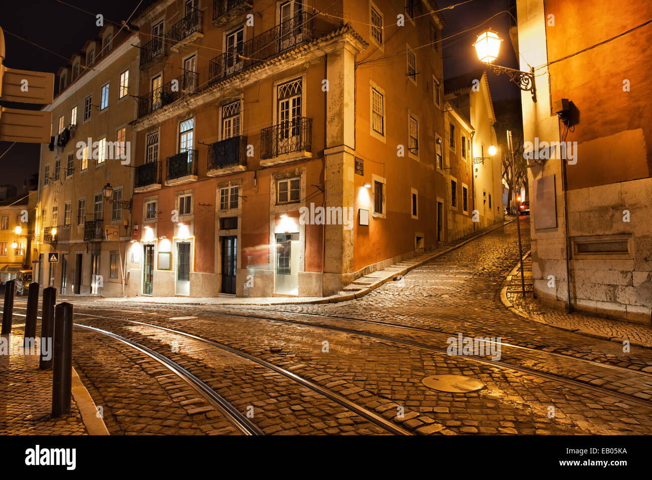 Lisbon cobbled streets night hi-res stock photography and images - Alamy