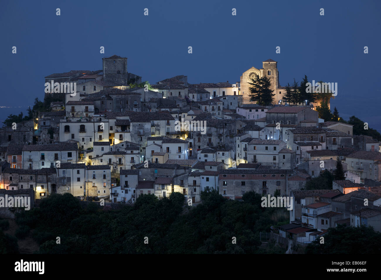 Night view of the medieval town of Altomonte, Calabria, Italy Stock ...