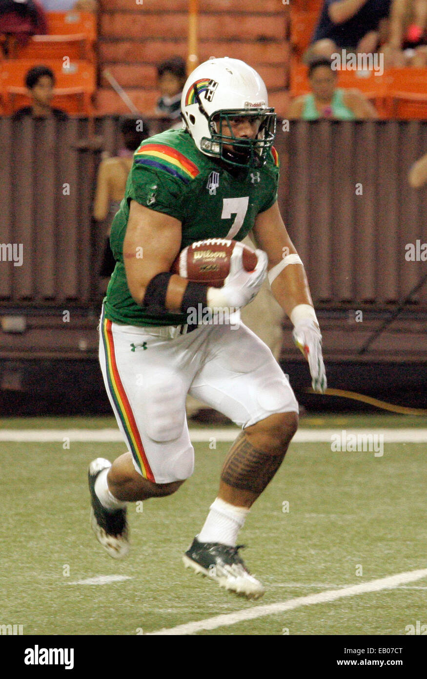 November 22, 2014 -Hawaii Rainbow Warriors running back Joey Iosefa #7 ...