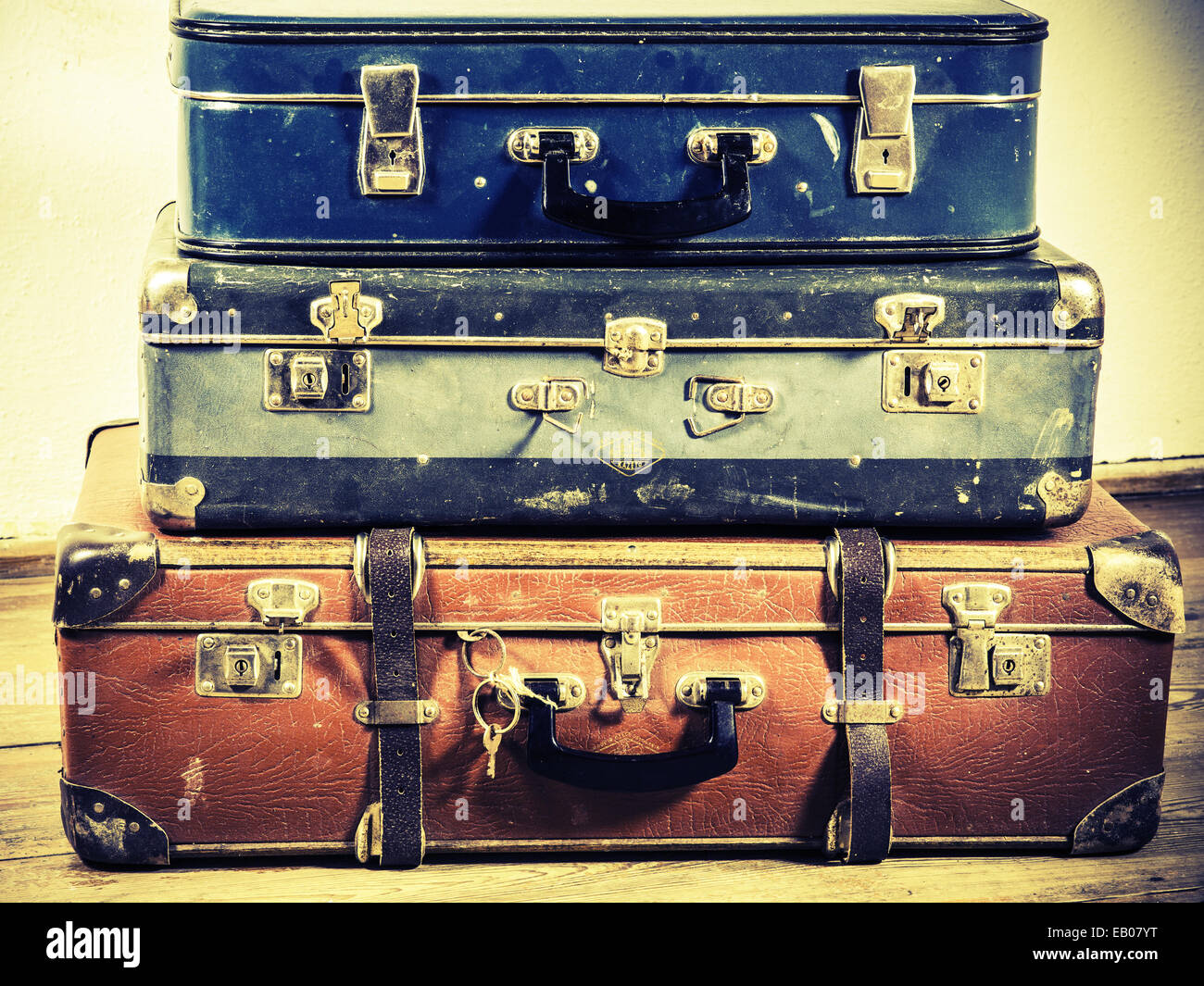 beautiful old blue and brown suitcases - retro style Stock Photo - Alamy