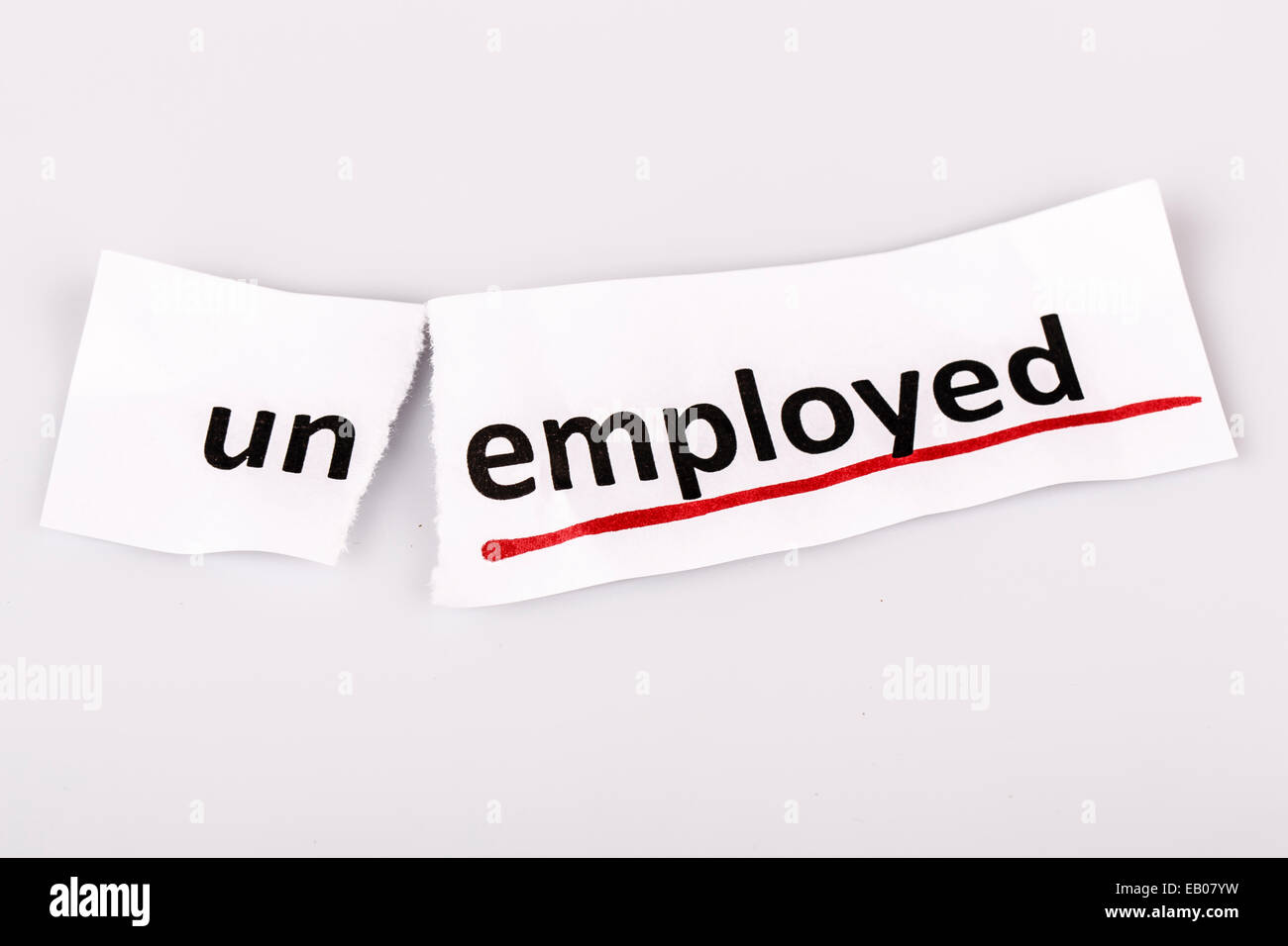 The word unemployed changed to employed on torn paper and white ...