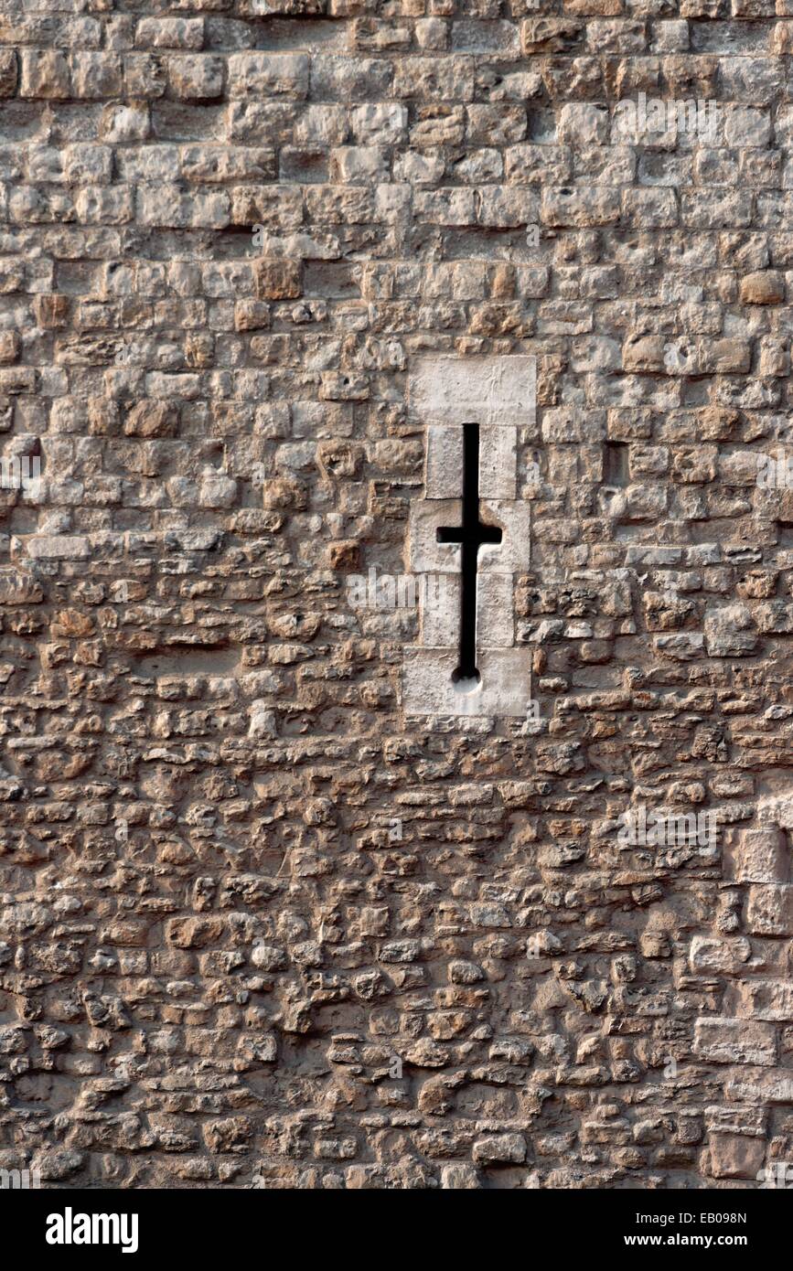 Cross shaped window in the Tower Of London used for firing down on old ...