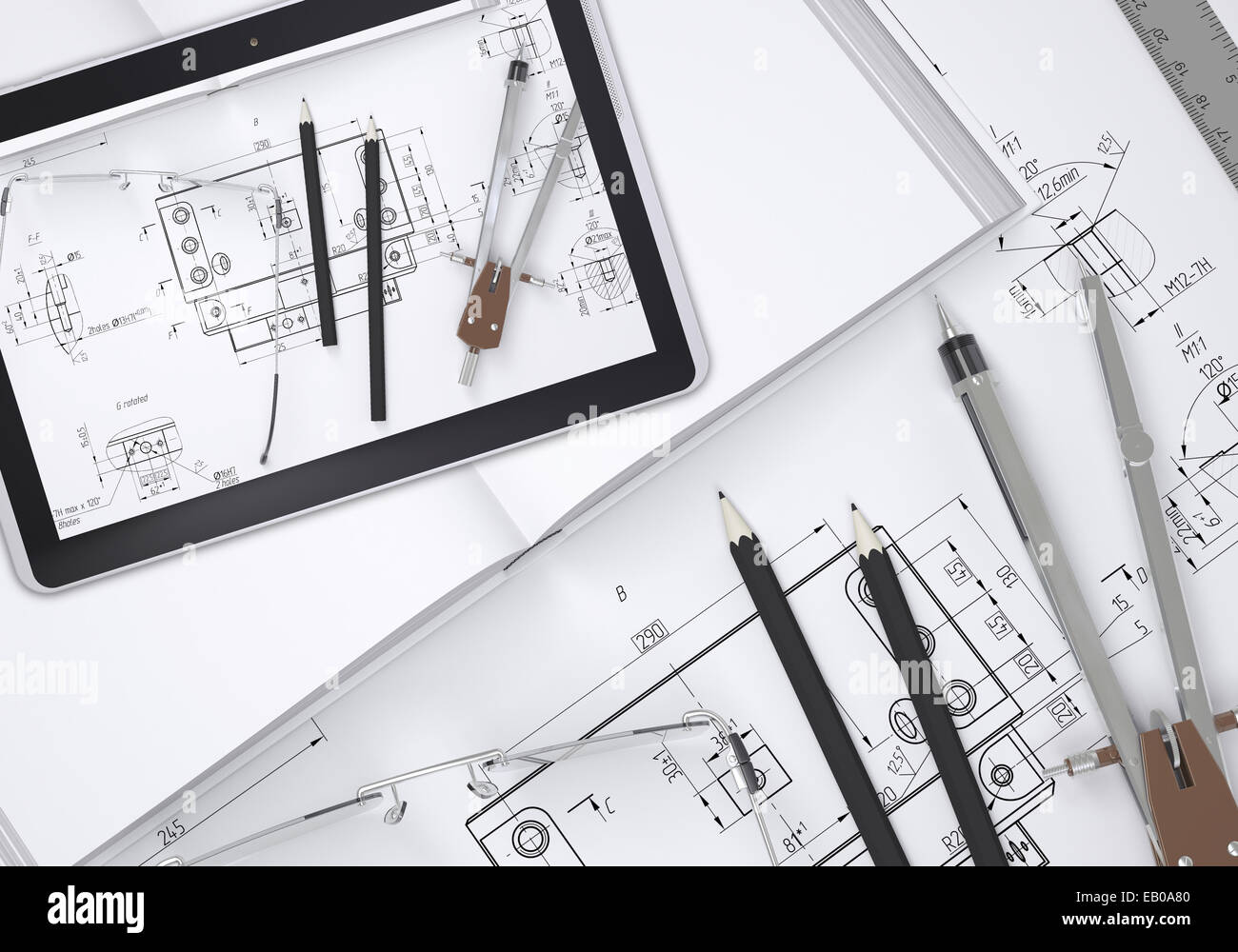 Tablet drawings on plan hi-res stock photography and images - Alamy