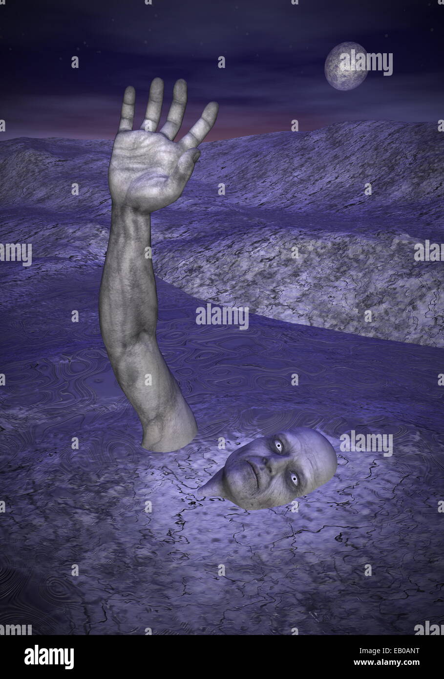 One zombies hand up by full moon for Halloween - 3D render Stock Photo ...