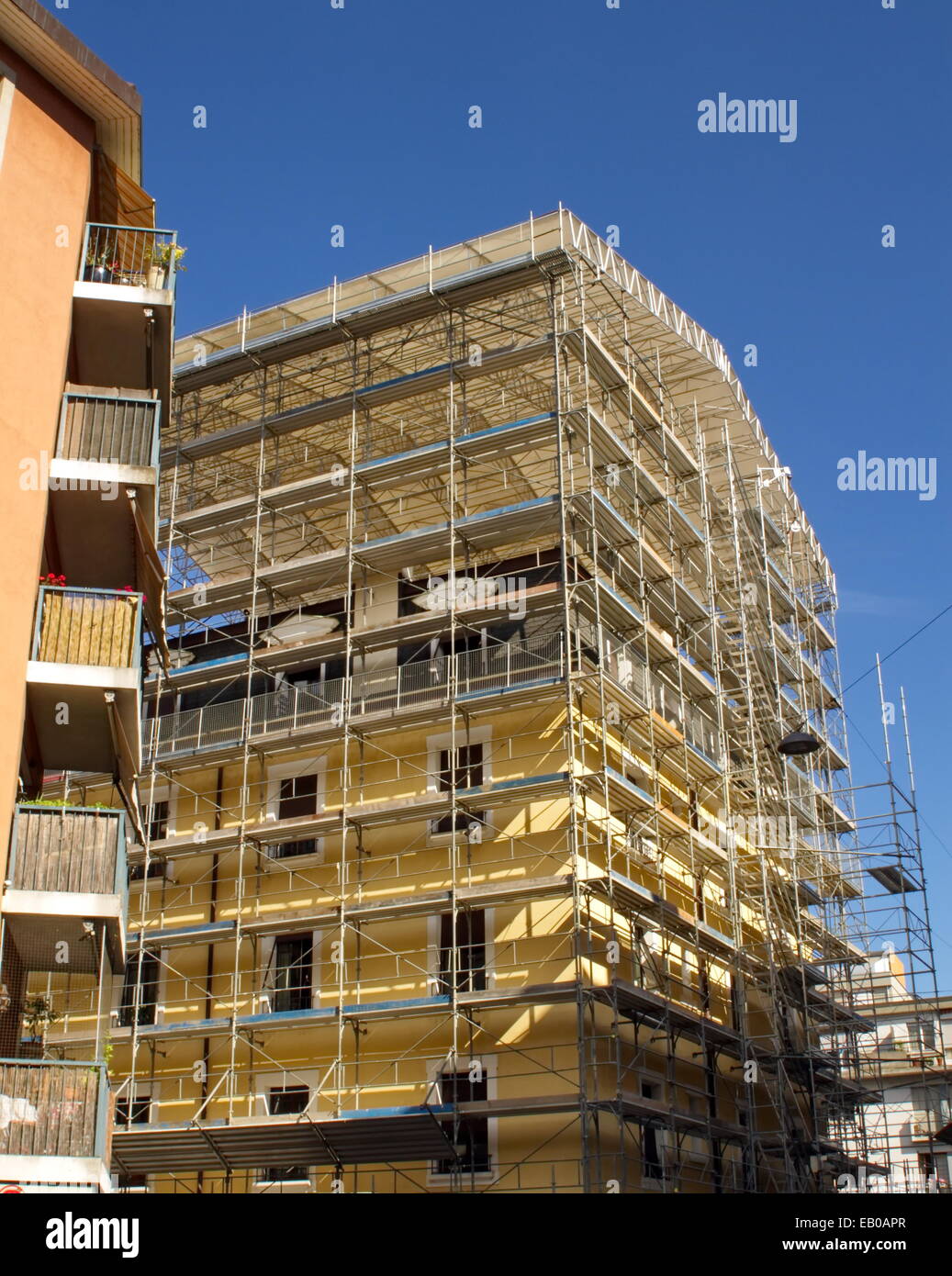 Scaffolding to add floor on the top of a building, Geneva, Switzerland ...