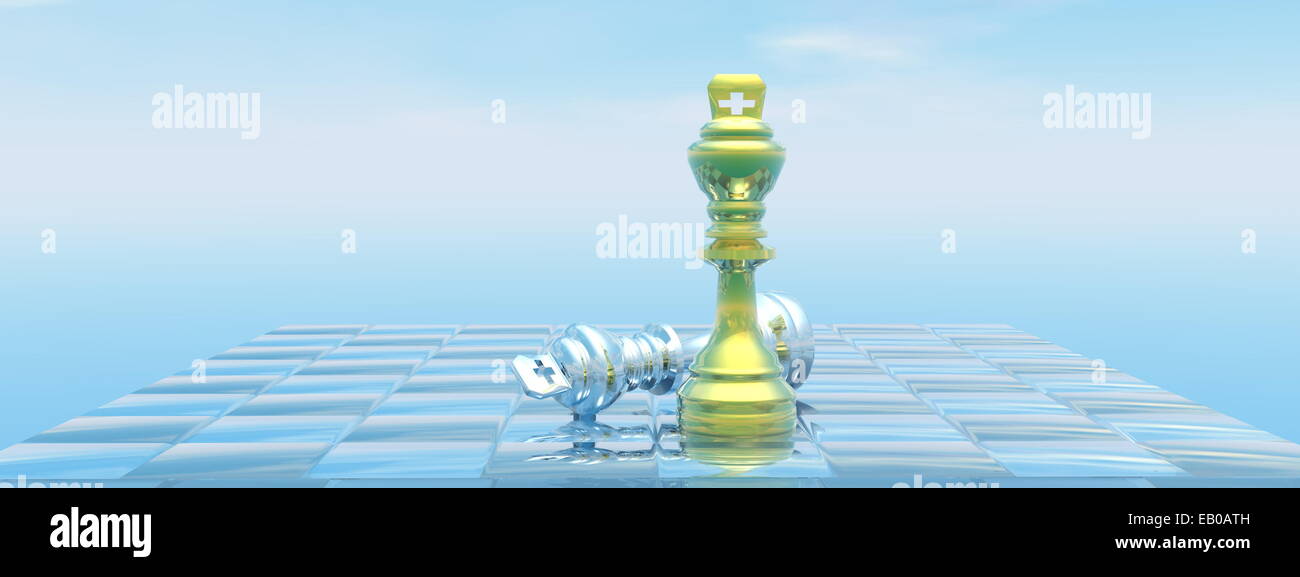 Chessboard with kings, one chackmate and blue sky - 3D render Stock ...
