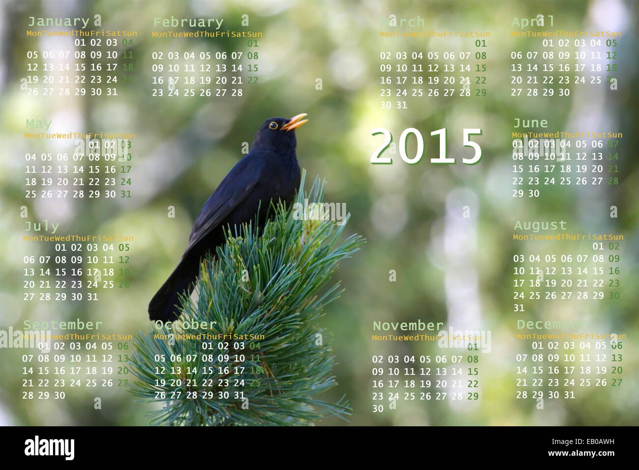 Red 2015 year calendar hi-res stock photography and images - Alamy