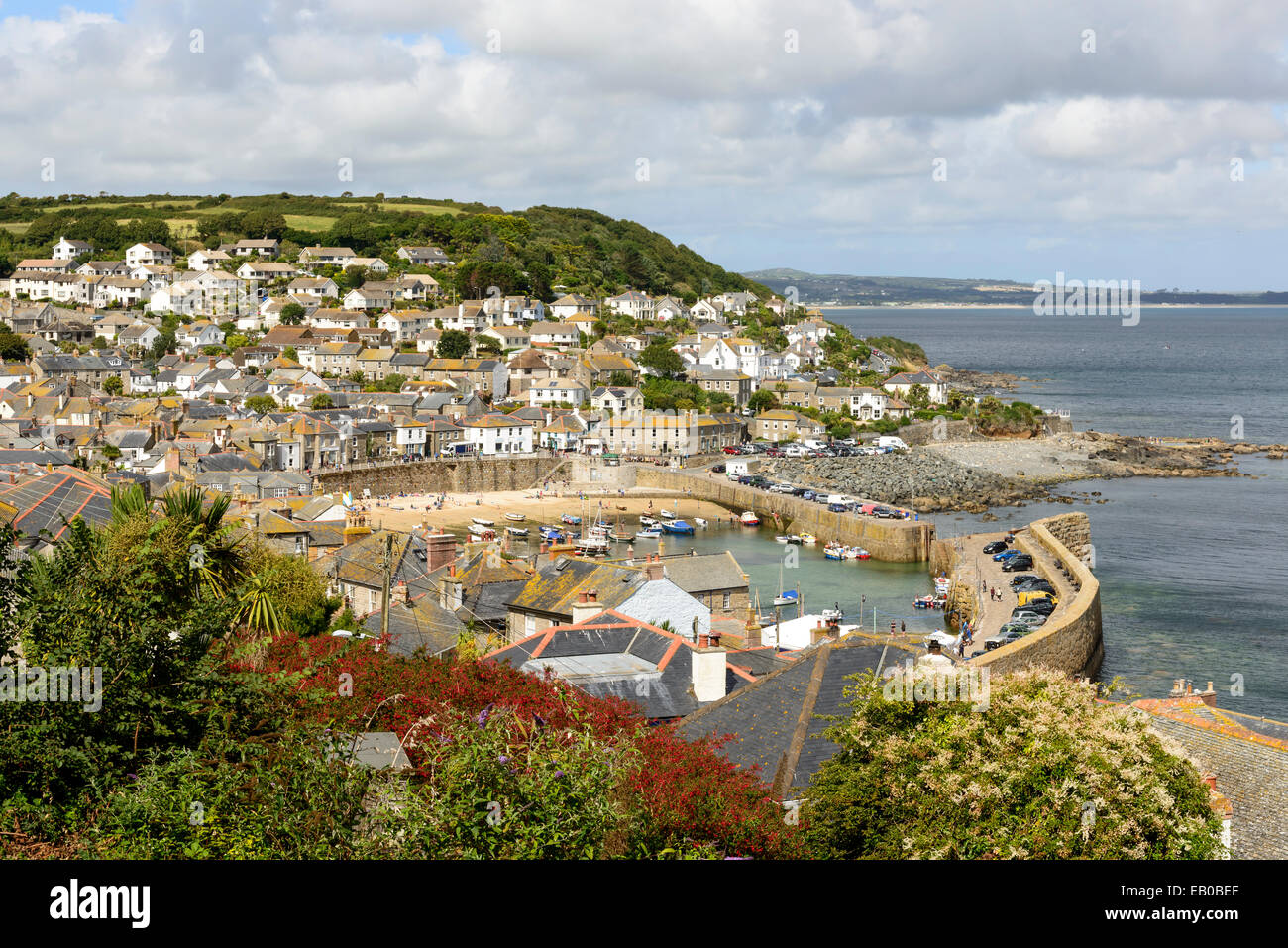 Musehole and its harbor, Cornwall aerial cityscape with low tide in ...